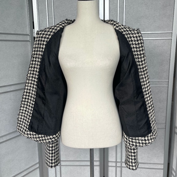 Veronica Beard | Jackets & Coats | Veronica Beard Cremeblack Shanti Collarless Houndstooth Tweed ...